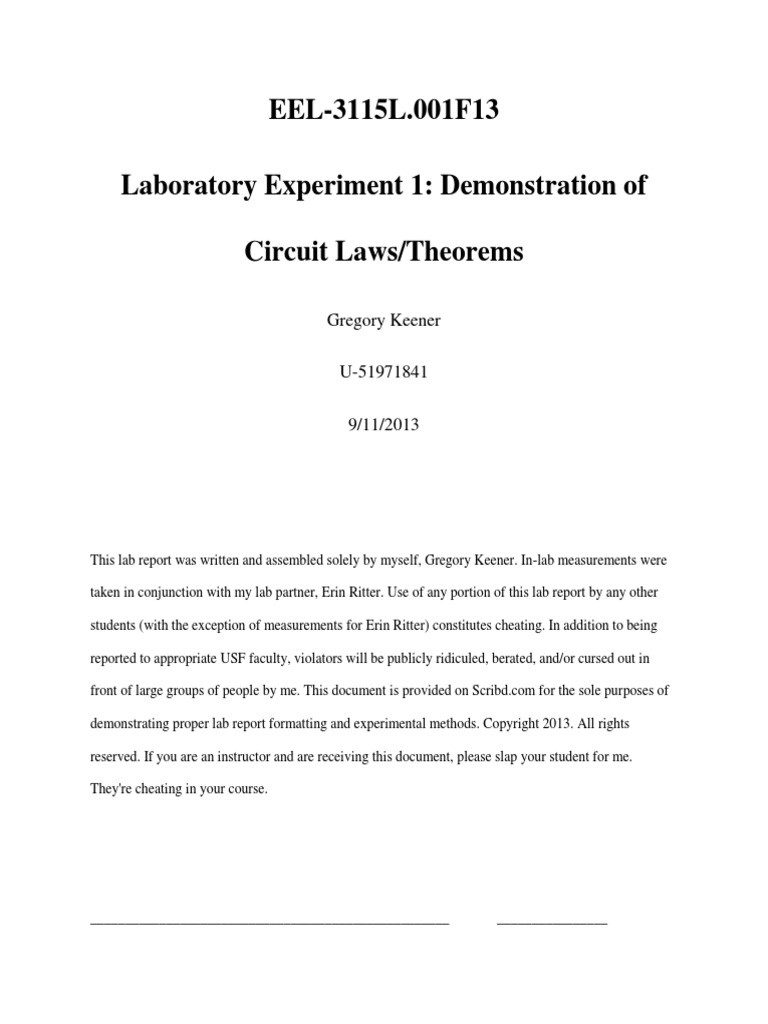 Circuits I Lab 1 Post Report | PDF | Resistor | Electrical Network