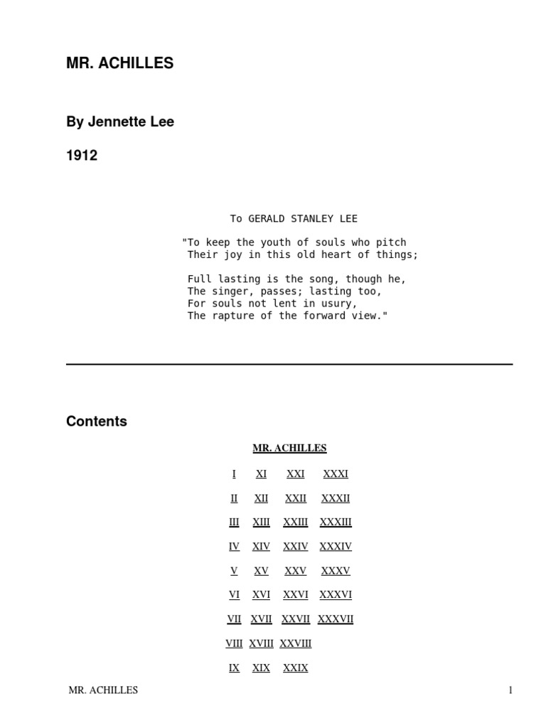 Mr. Achilles by Lee, Jennette Barbour Perry, 1860-1951 | PDF | Nature