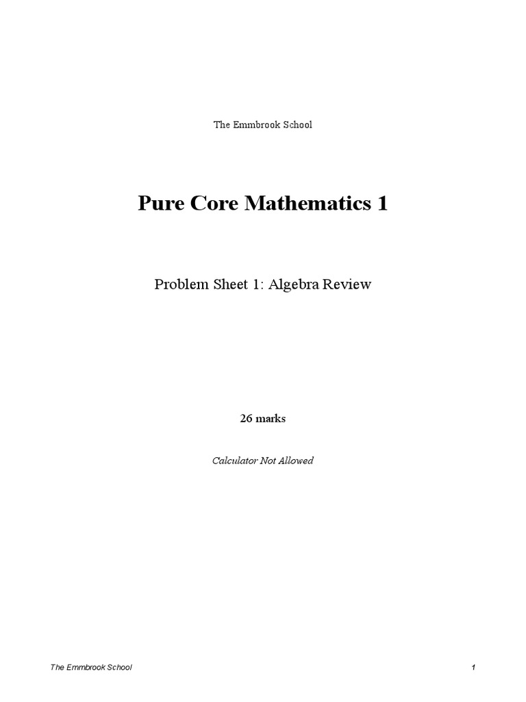 Problem Sheet 1 Algebra Review | PDF | Equations | Mathematical Objects