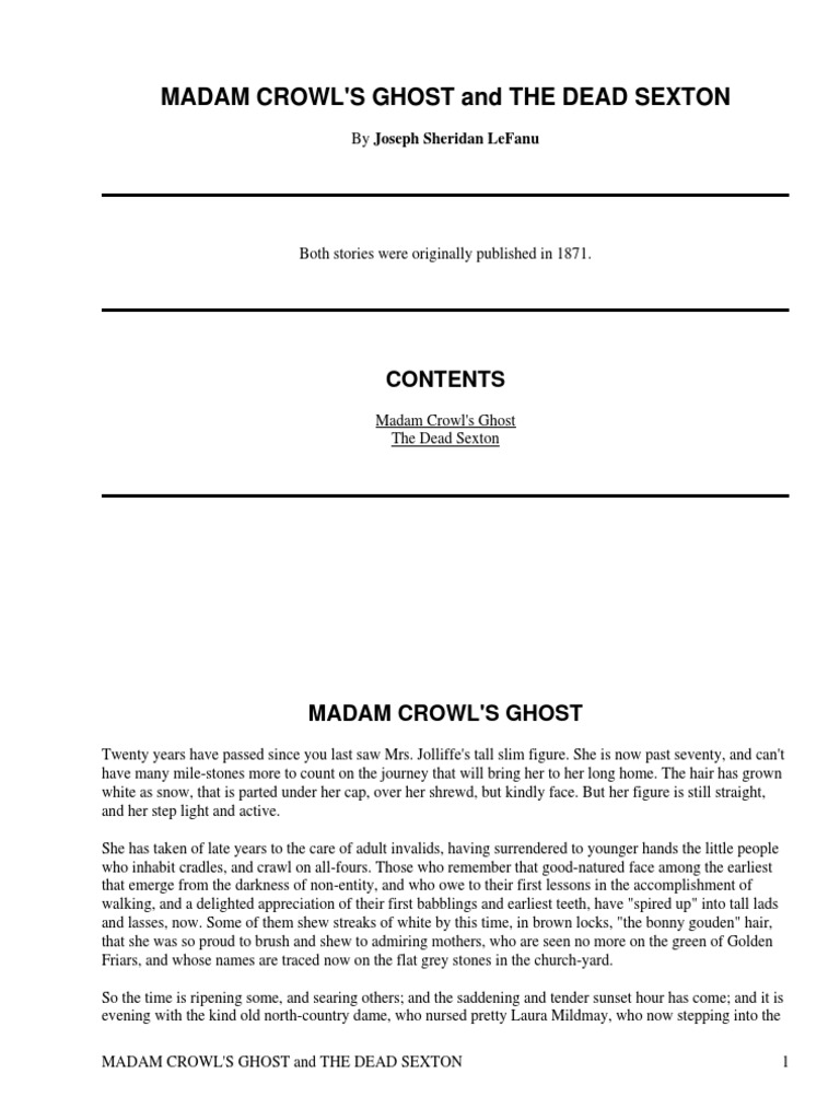 Madam Crowl's Ghost and The Dead Sexton by Le Fanu, Joseph Sheridan ...