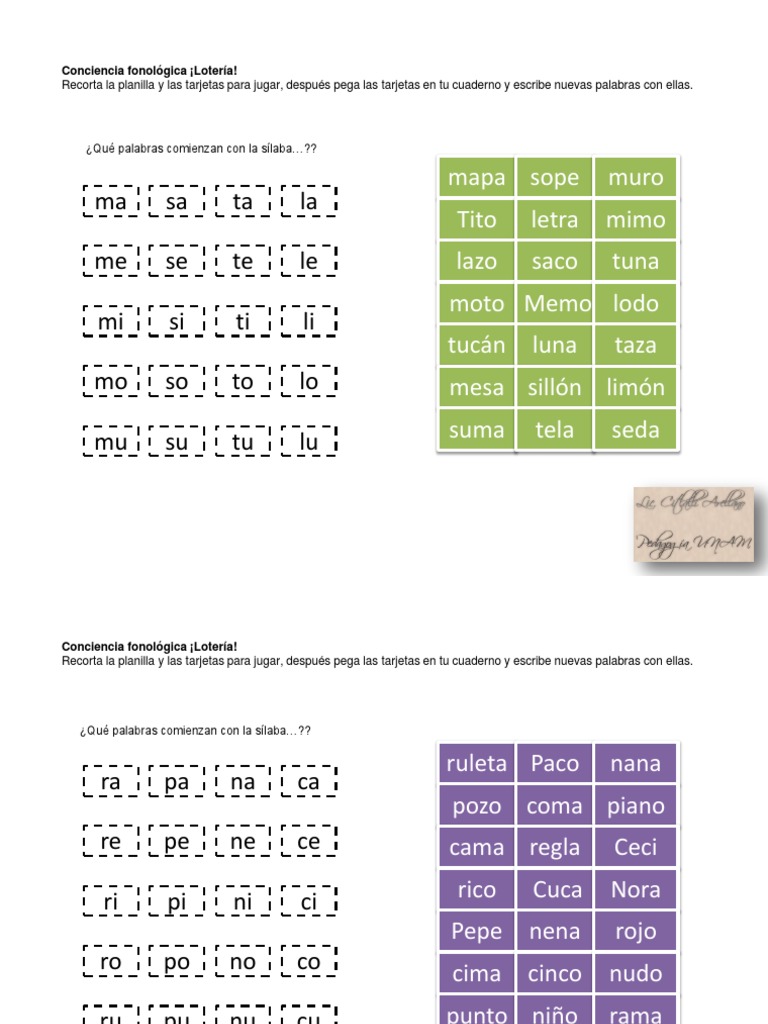 Lotería de sílabas para aprender | PDF | Ocio | Deportes