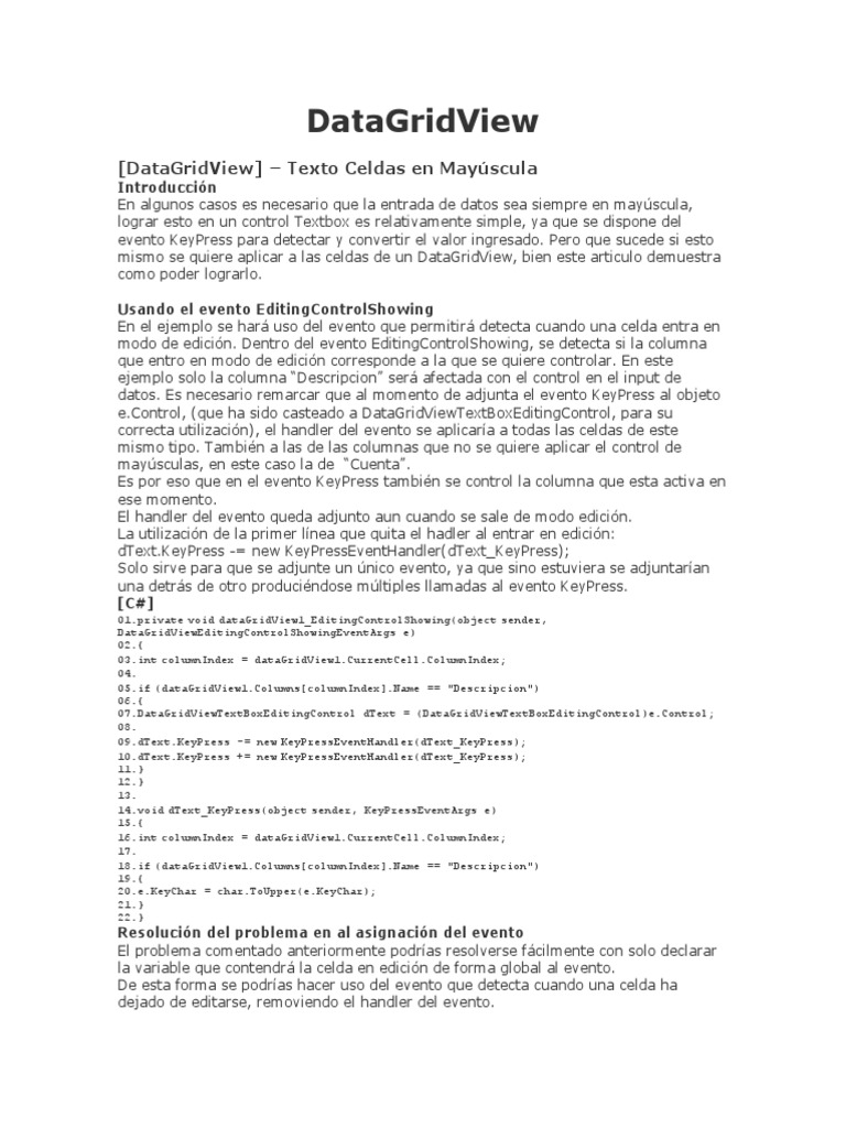 C Datagridview Pdf C Sharp Lenguaje De Programación Bases De Datos