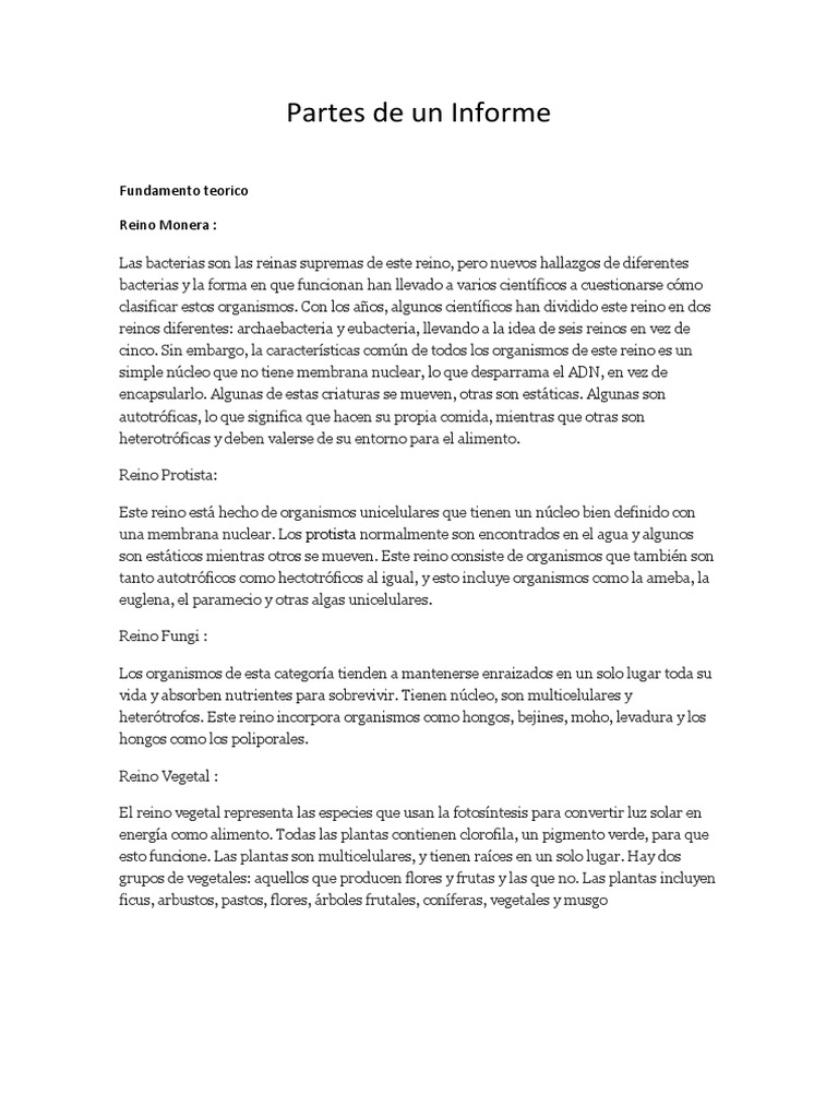 Partes de Un Informe | Eucariotas | Biología