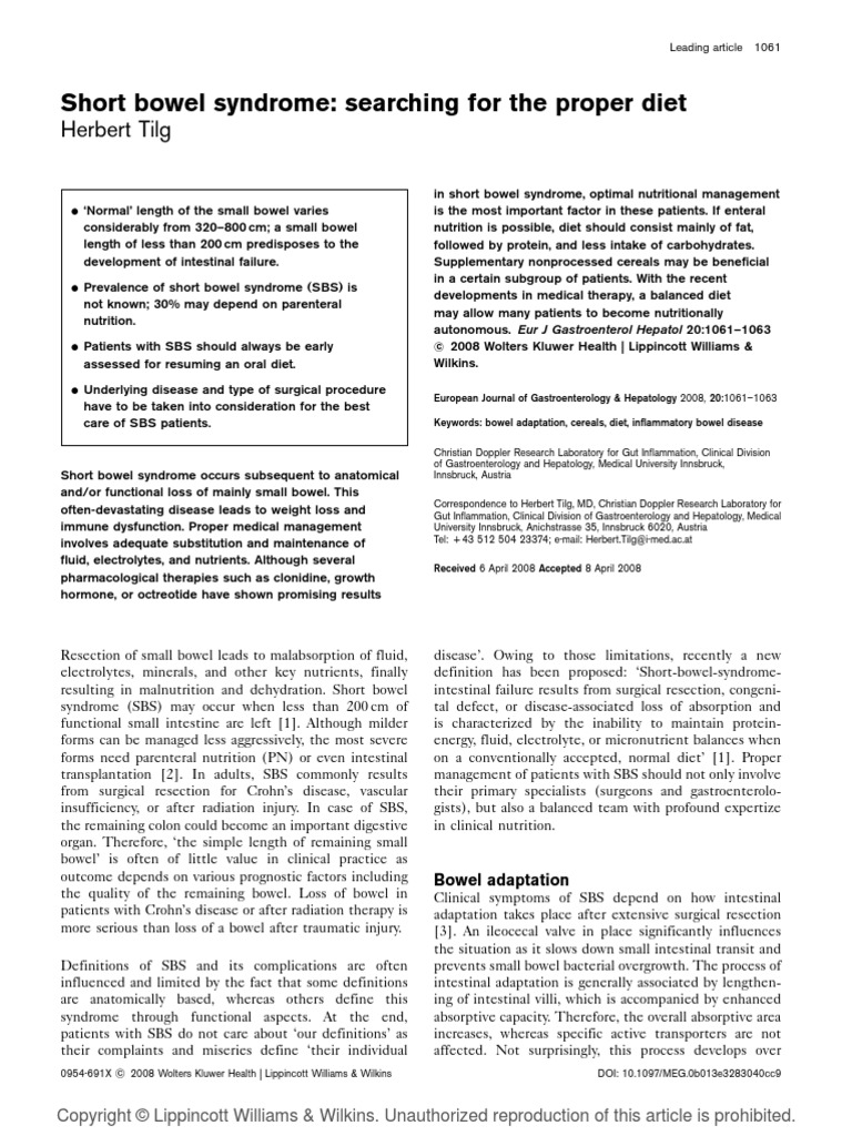 Short Bowel Syndrome Searching For The Proper.2 | PDF | Dietary Fiber ...