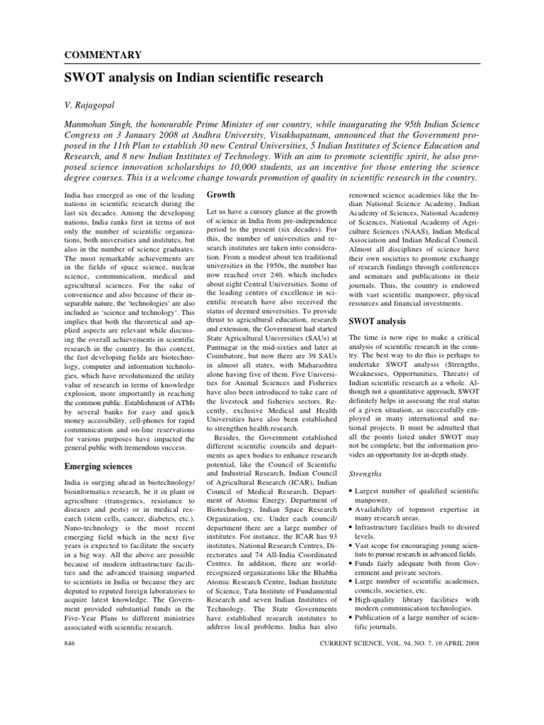 SWOT Analysis On Indian Scientific Research | PDF | Science | University