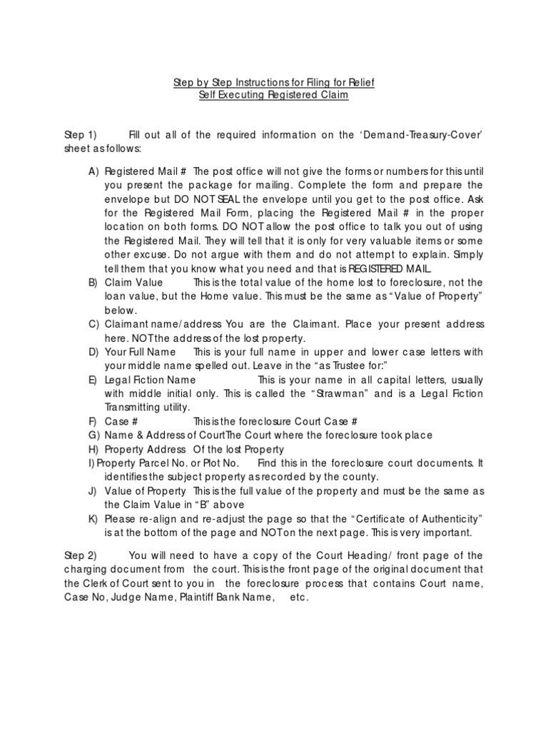 Step by Step Instructions For Filing For Relief | PDF | Registered Mail ...