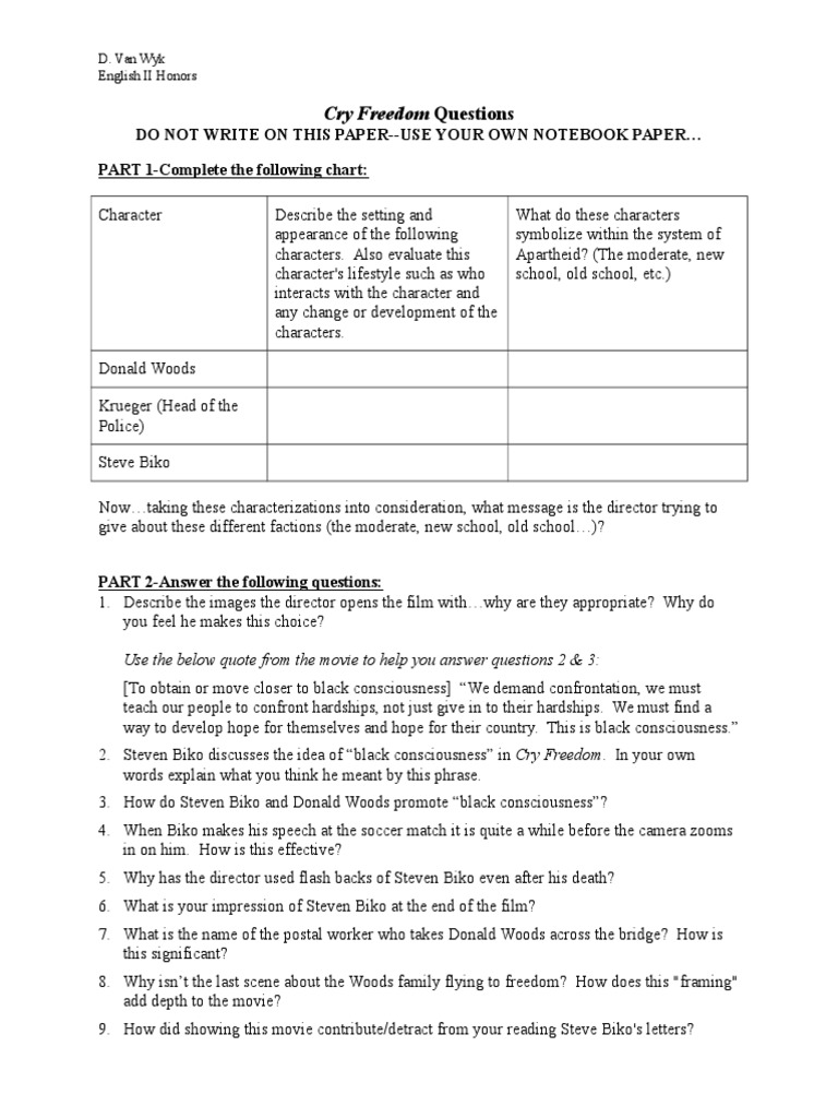 Cry Freedom Questions | PDF