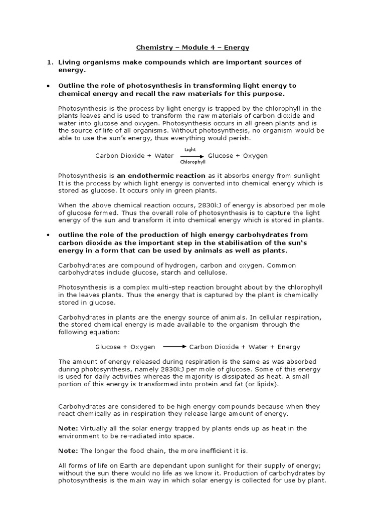 Chemistry - Module 4 - Energy | PDF | Combustion | Photosynthesis