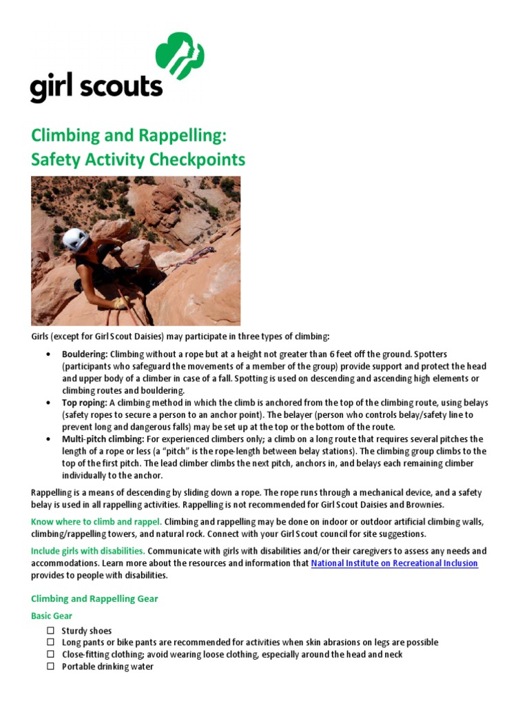 Climbing Rappelling Safety Activity Checkpoints 2011 | PDF | Adventure ...