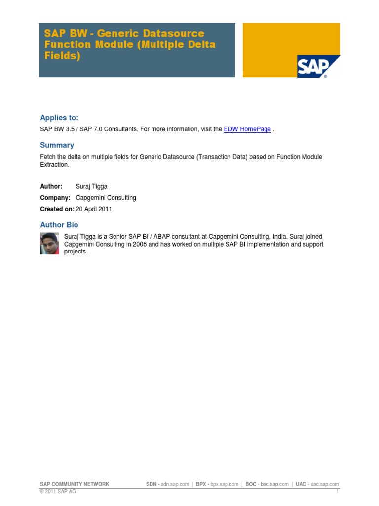 Sap Bw Generic Datasource Function Module Multiple Delta Fields Pdf Databases Data