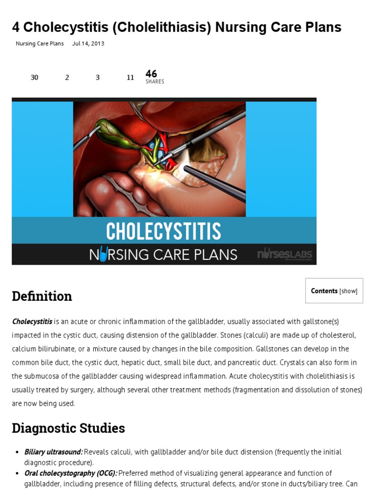 4 Cholecystitis (Cholelithiasis) Nursing Care Plans - Nurseslabs | PDF | Gallbladder ...