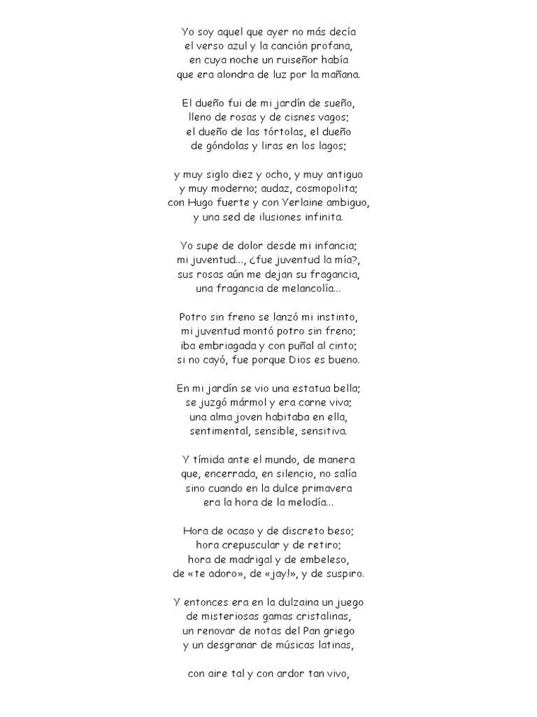 Yo Soy Aquel Que Ayer No Más Decía - Rubén Darío | PDF | Muerte ...