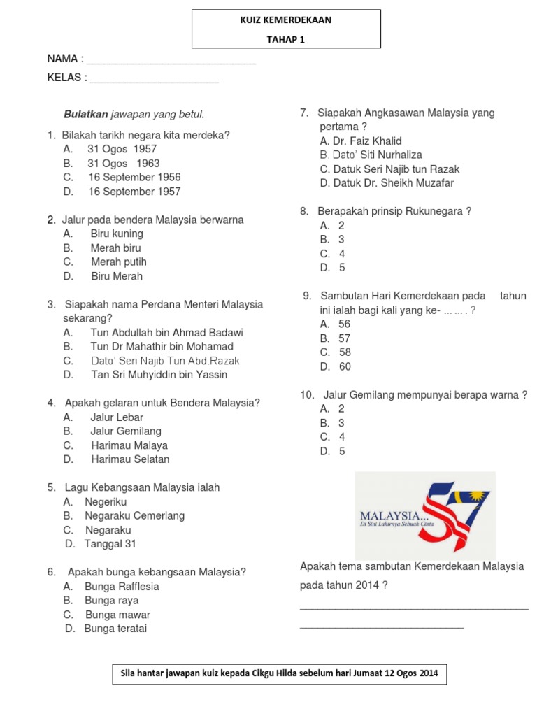 Kuiz Kemerdekaan Tahap 1 | PDF