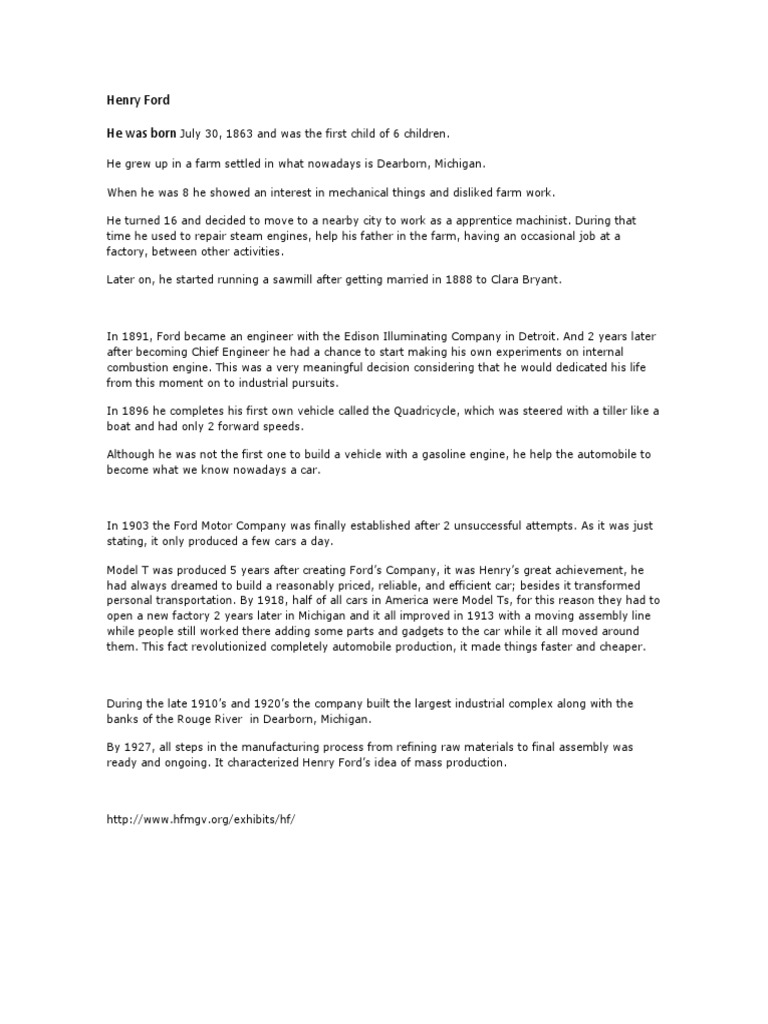 Henry Ford: Pioneer of Mass Production | PDF