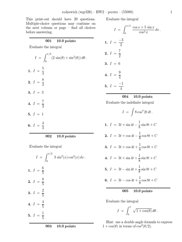 HW2 Problems | PDF | Trigonometric Functions | Sine