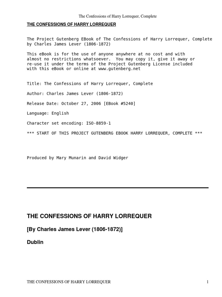 The Confessions of Harry Lorrequer - Complete by Lever, Charles James ...