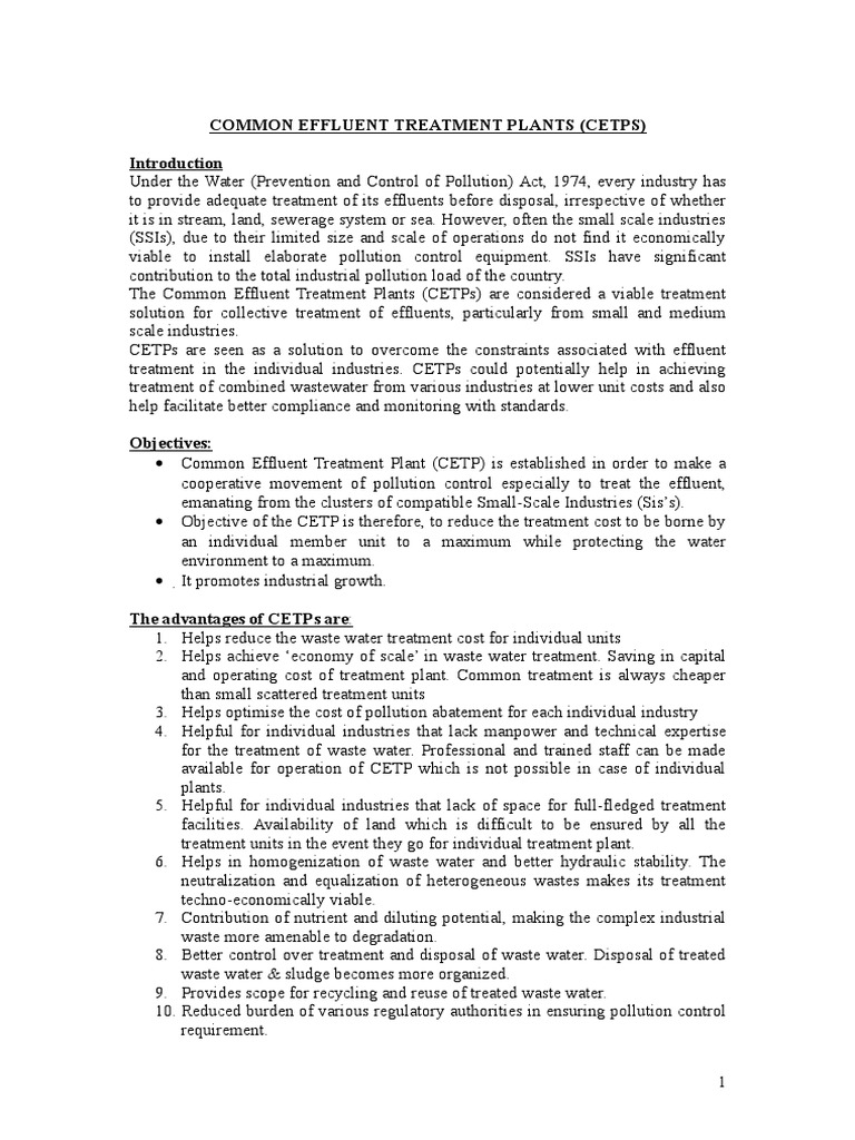 Common Effluent Treatment Plants | PDF | Water And The Environment ...