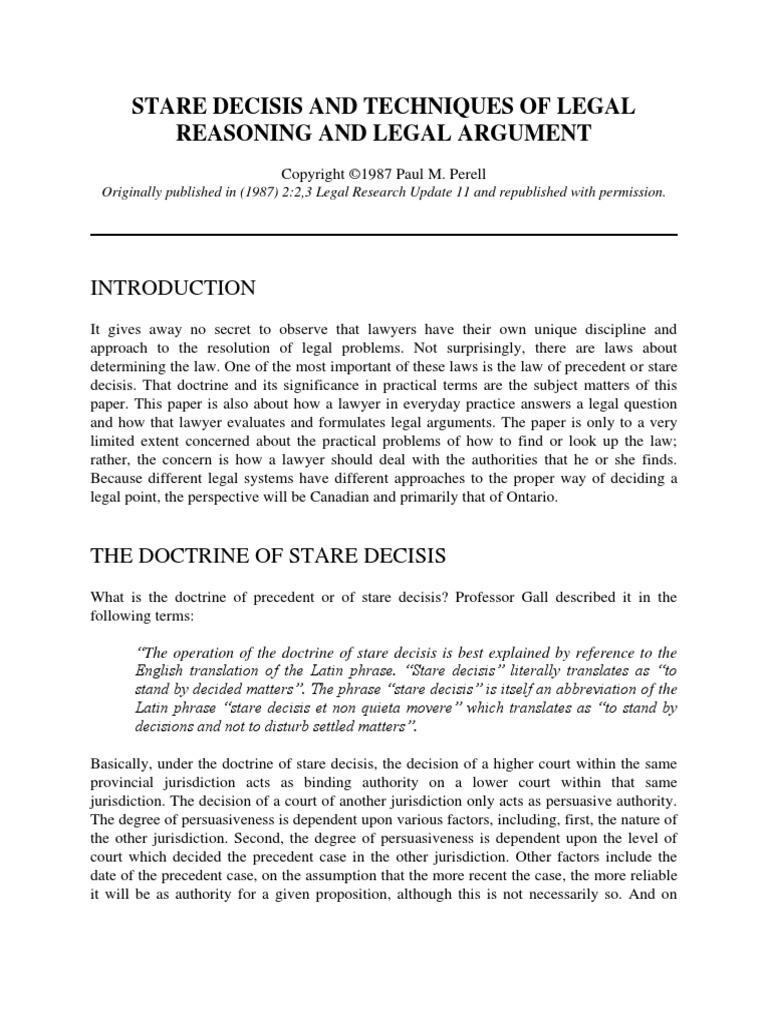 Stare Decisis and Techniques of Legal Reasoning and Legal Argument | PDF | Precedent | Supreme ...