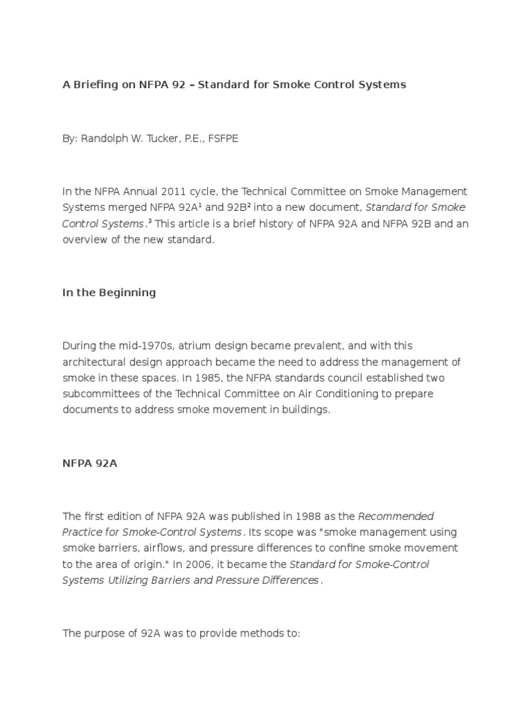 NFPA 92 - Standard For Smoke Control Systems | PDF | Science ...