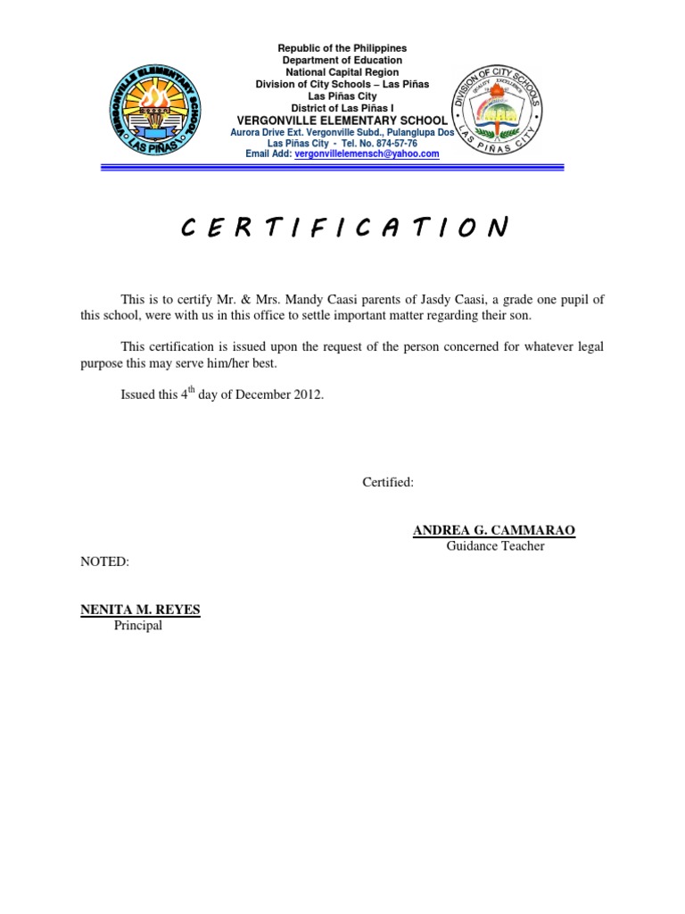 Certification Pupil Pdf Government Schools