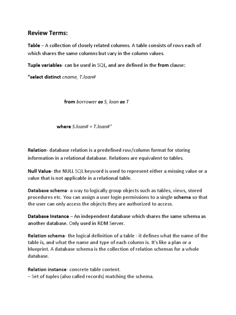 Definitions Of Database Terms Pdf Relational Database Databases 