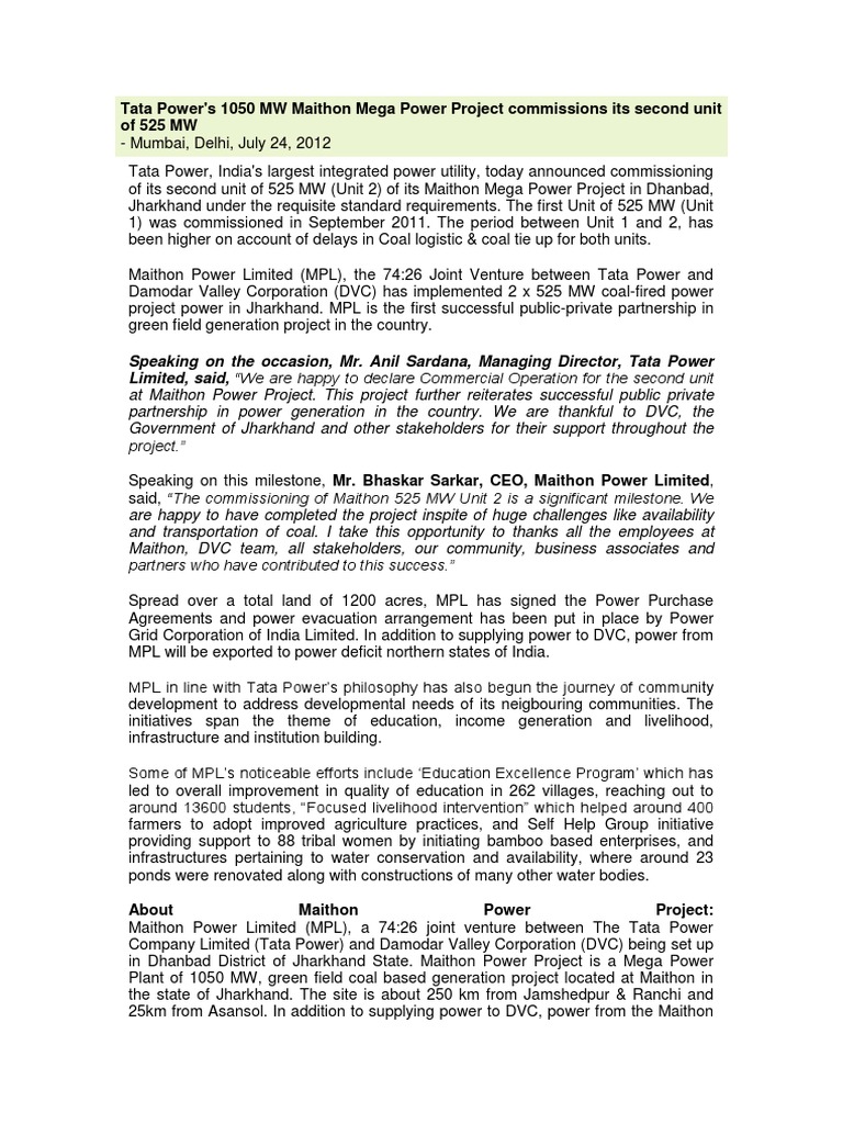 Maithon Power | PDF | Water | Energy And Resource