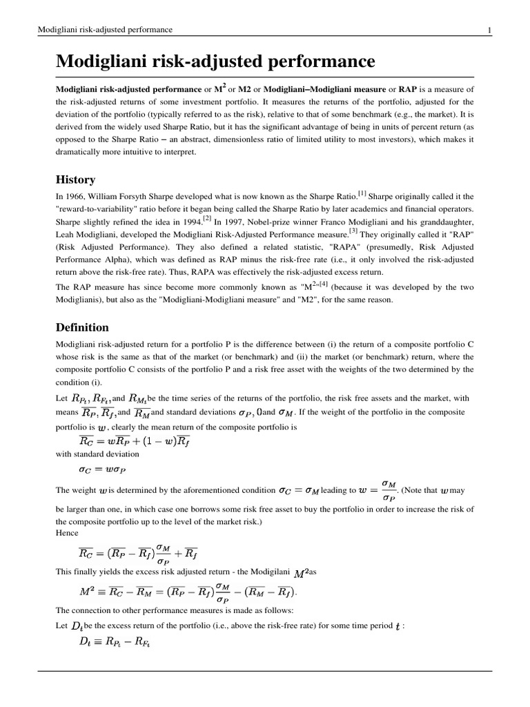Modigliani Risk-Adjusted Performance Measure Explained | PDF | Sharpe Ratio | Mathematical Economics