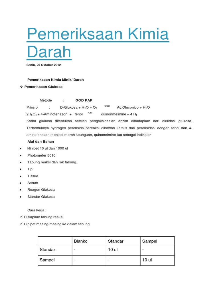 Pemeriksaan Kimia Darah | PDF | Memasak, Makanan, & Anggur | Kesehatan ...