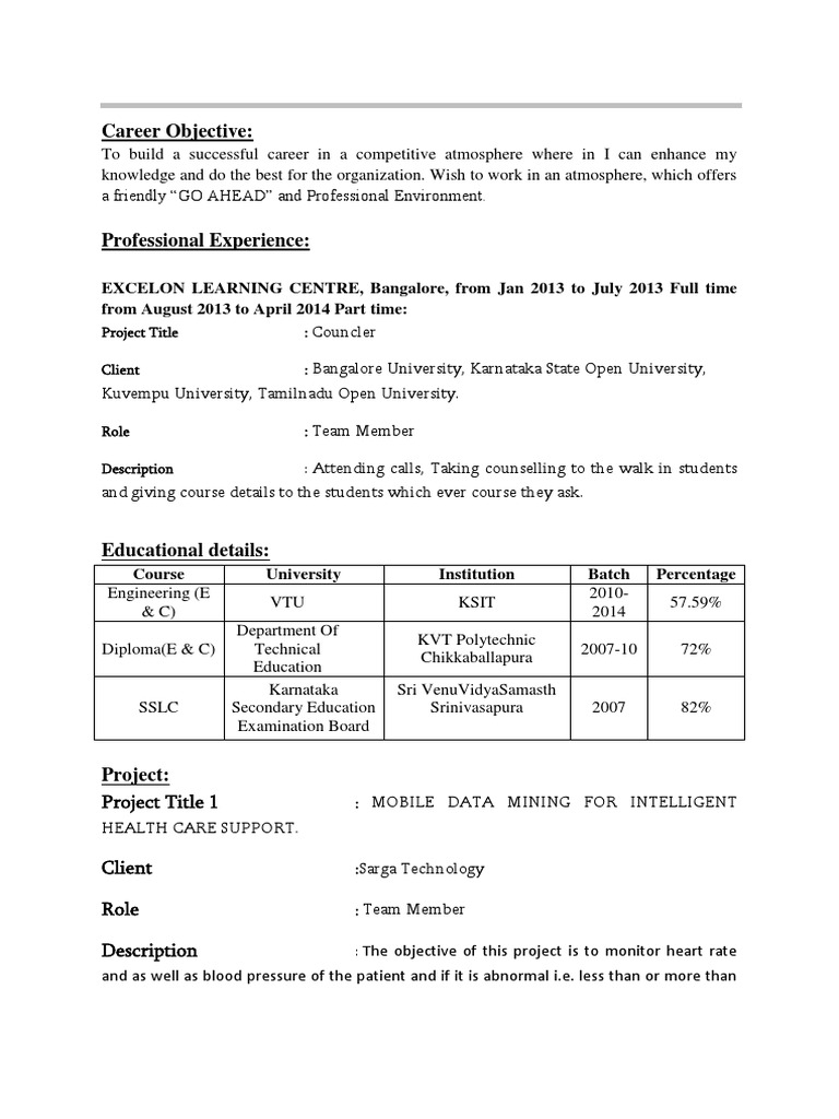 Resume Format | PDF | Bangalore | University