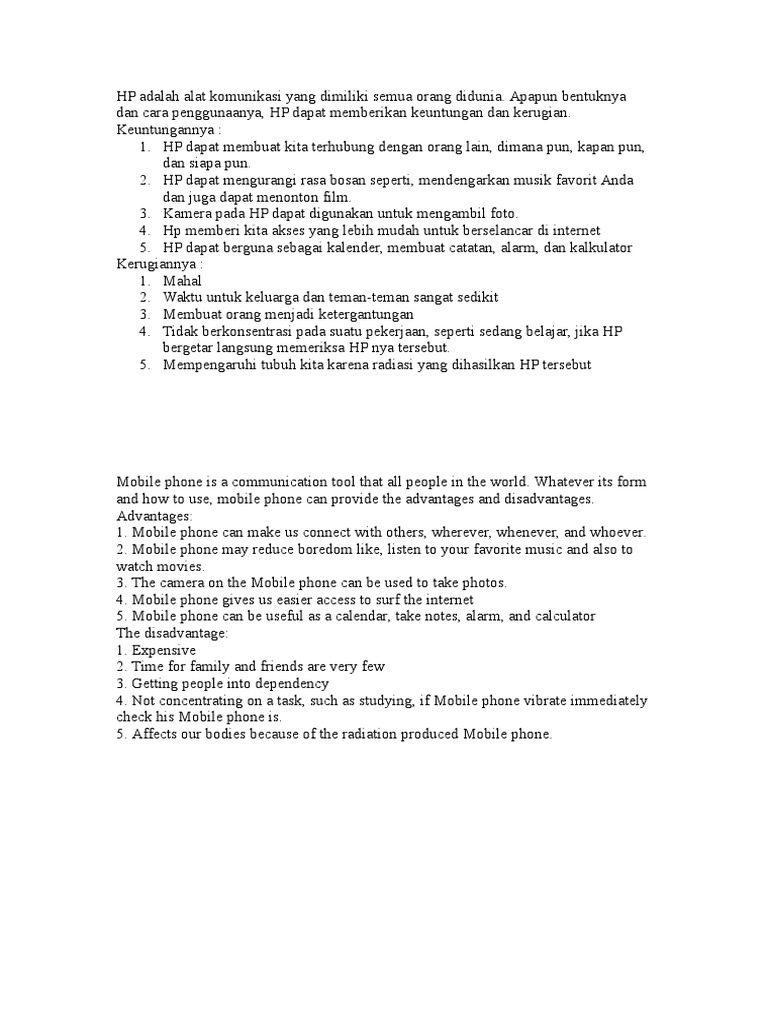 Advantages and Disadvantages of Handphone | PDF