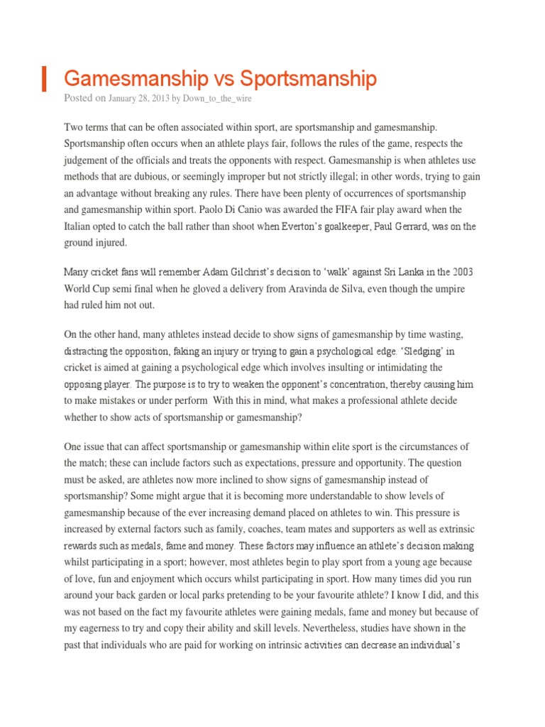 Understanding Gamesmanship vs Sportsmanship | PDF | Sports | Motivation