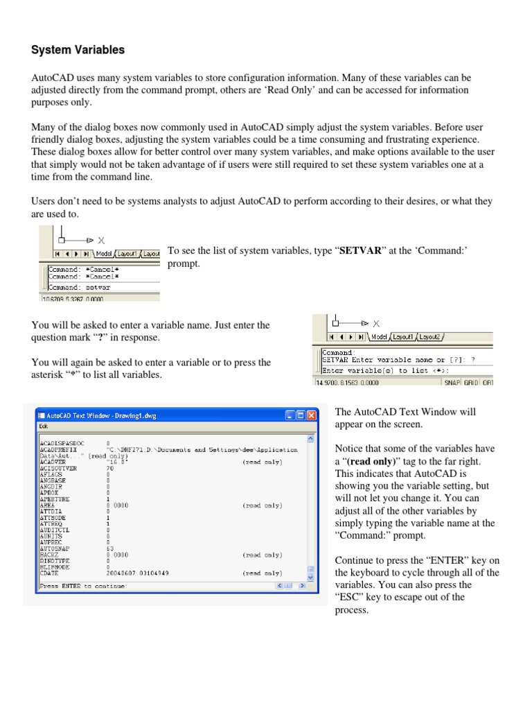 Autocad System Variables | PDF | Dialog Box | Command Line Interface