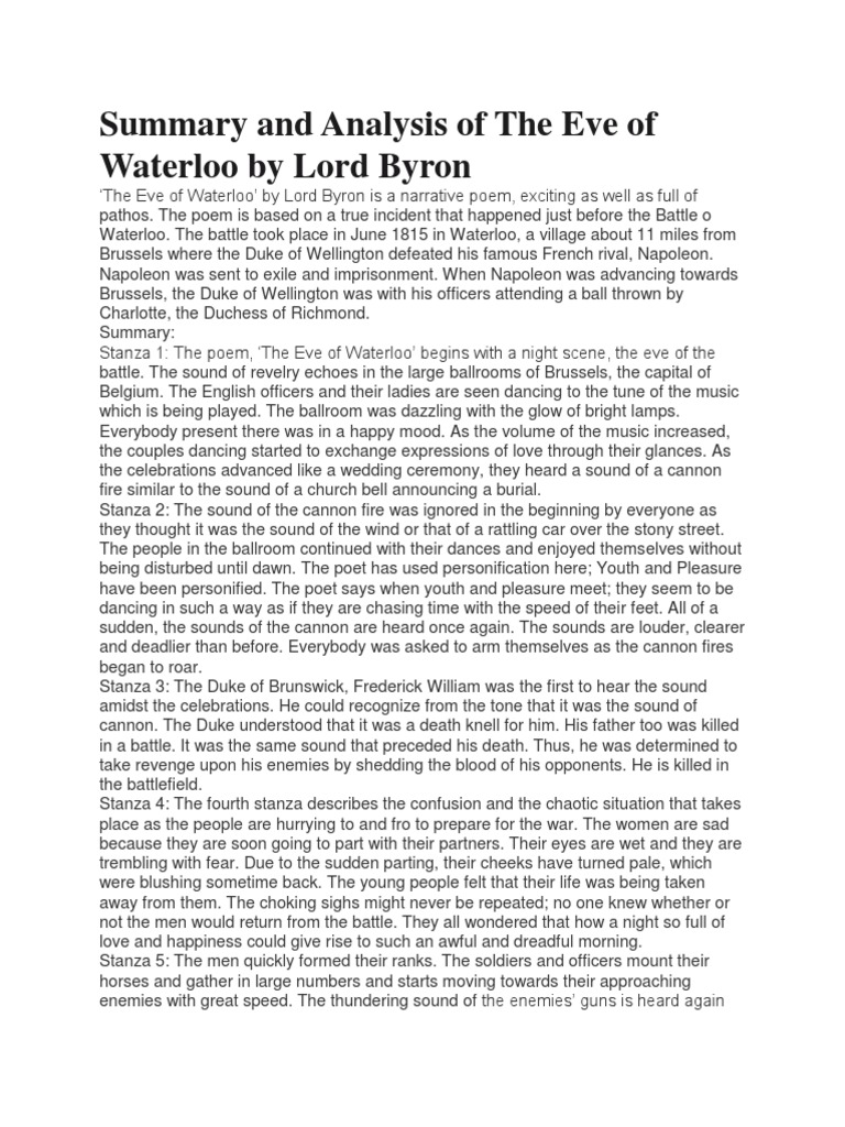 Analysis of The Eve of Waterloo by Lord Byron | PDF | Battle Of ...