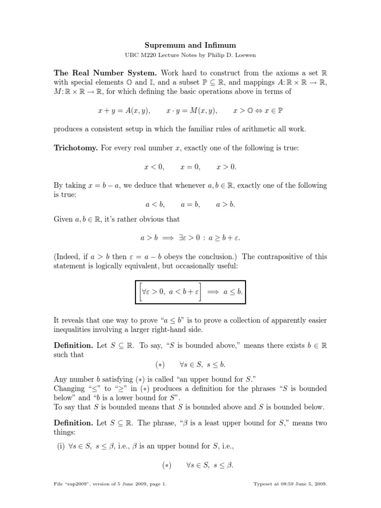 Supremum and Infimum Definitions | PDF | Sequence | Real Number