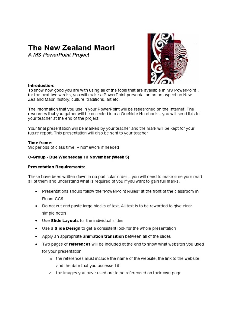 Maori Presentation Project Guidelines | PDF | Communication | Computing ...