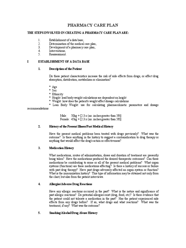 Pharmacy Care Plan | PDF | Pharmacy | Pharmaceutical Drug
