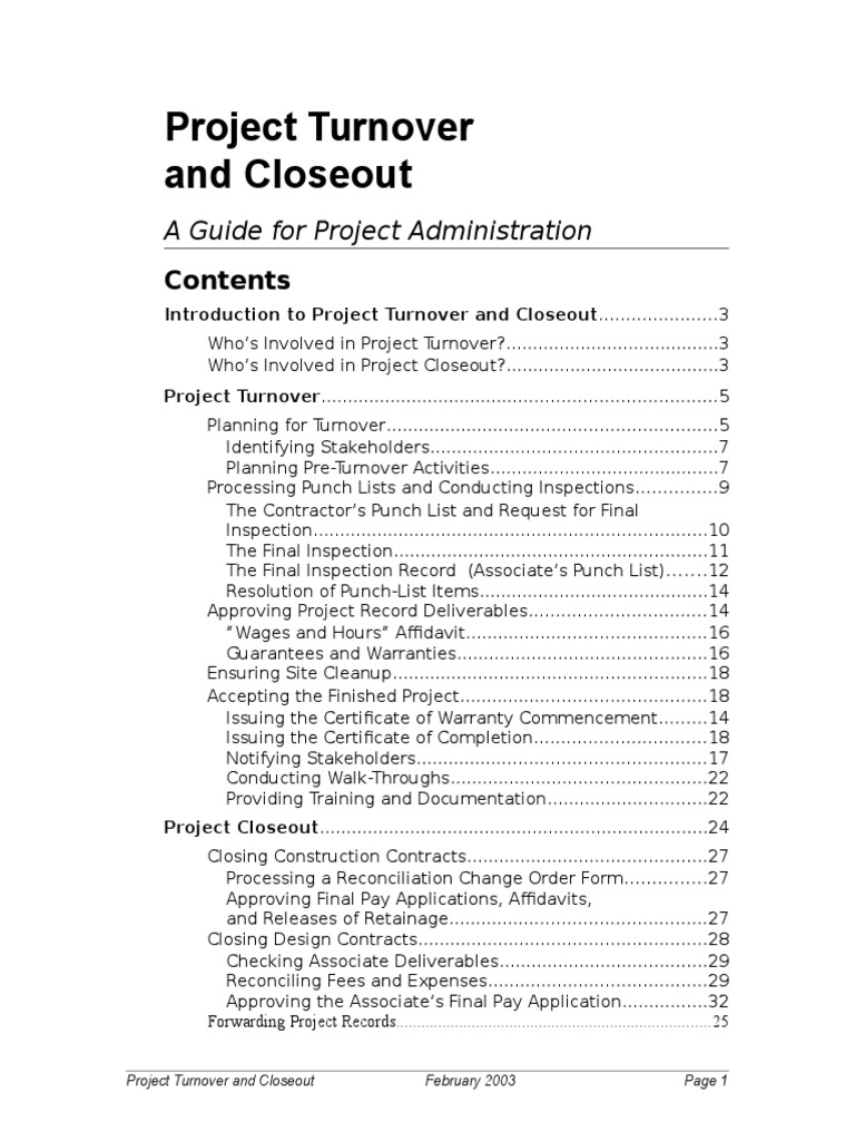 Project Turnover and Closeout | PDF | General Contractor | Engineering