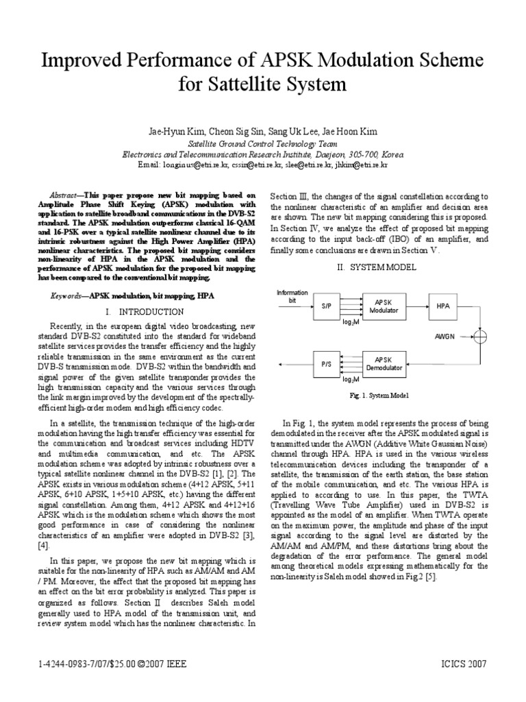 Improved Performance Of Apsk Modulation Scheme For Sattellite System