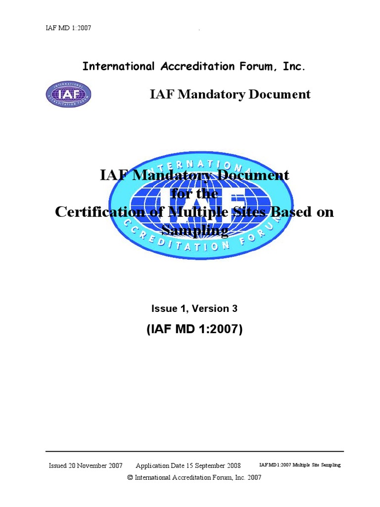 IAF MD1 - Multiple Sites Based On Sampling - 17021 - (2007) | PDF