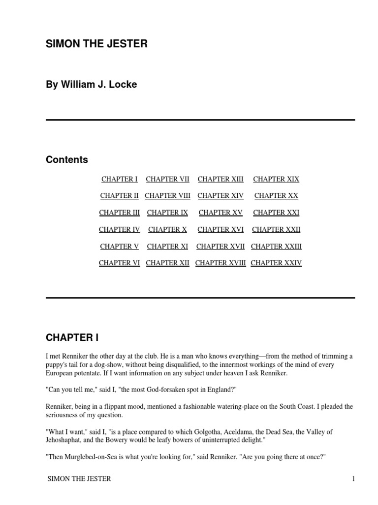 Simon The Jester by Locke, William John, 1863-1930 | PDF