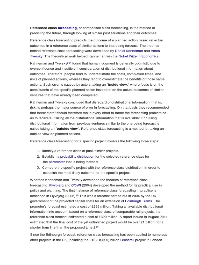 Reference Class ,: Daniel Kahneman Amos Tversky Nobel Prize in ...