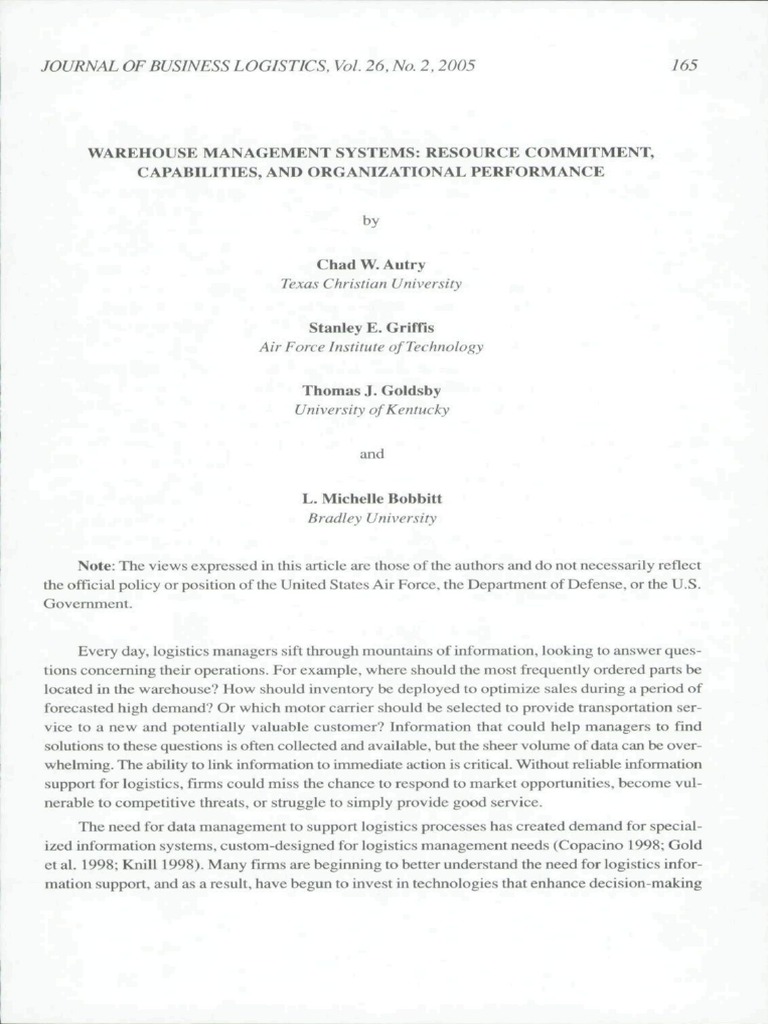 Warehouse Management Systems Resource Commitment, Capabilities, and ...