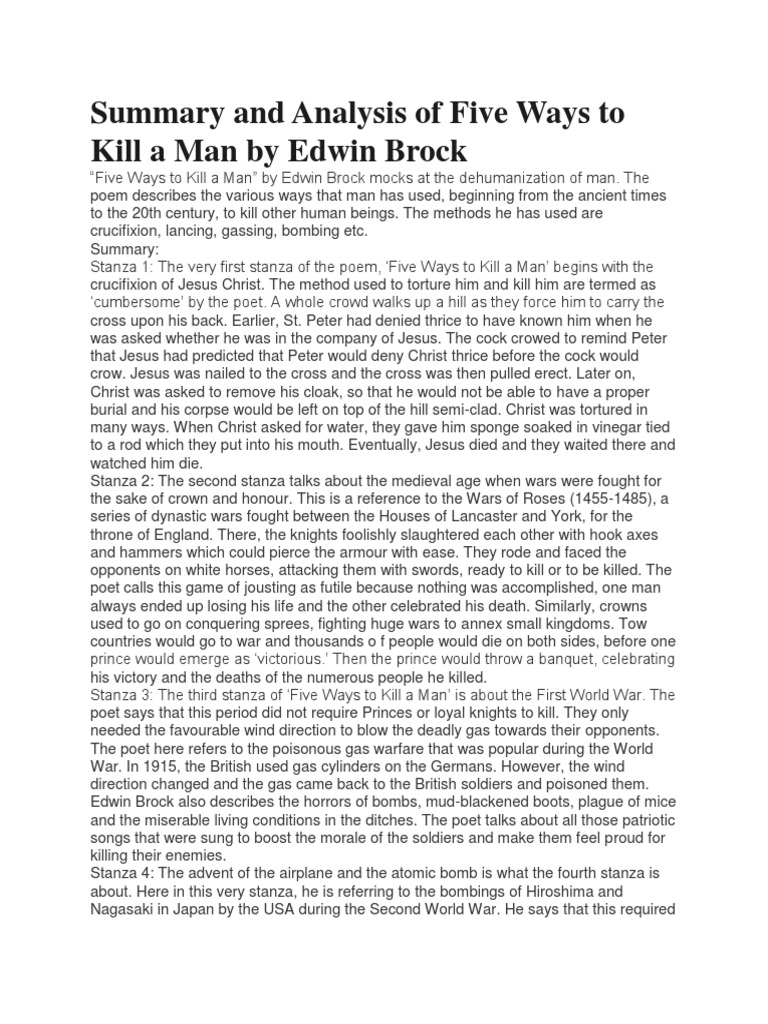 Summary and Analysis of 5 Ways To Kill A Man - Edwin Brock | PDF ...