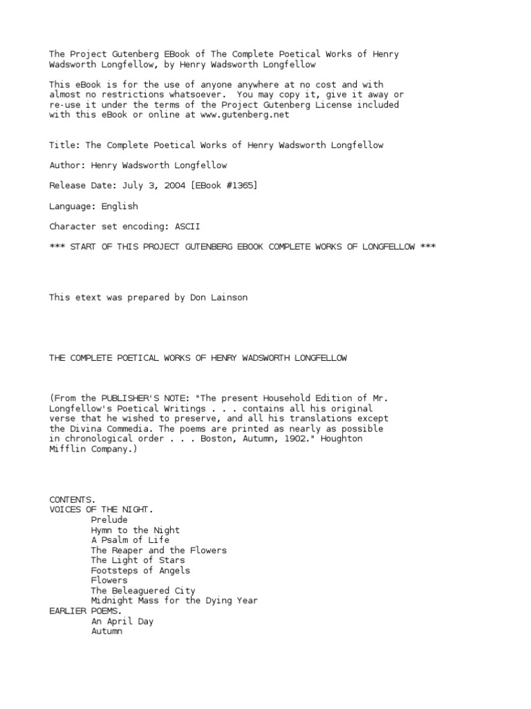 The Complete Poems of Henry Wadsworth Longfellow by Longfellow, Henry ...