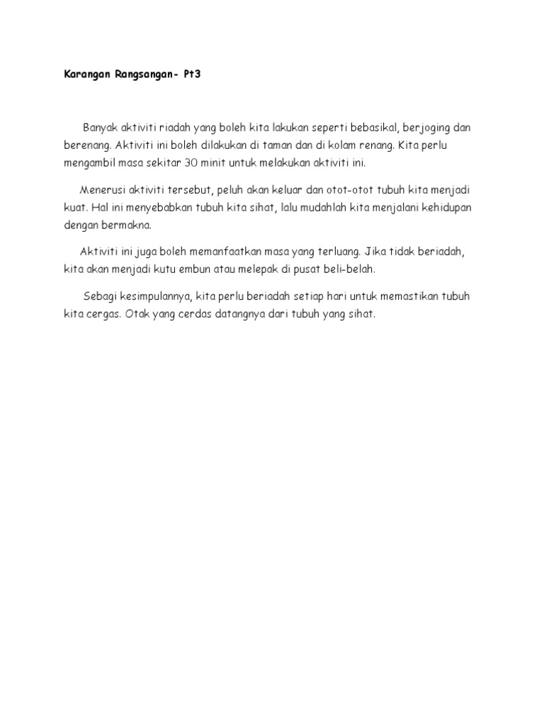 Karangan Rangsangan - Pt3 - Aktiviti Beriadah | PDF