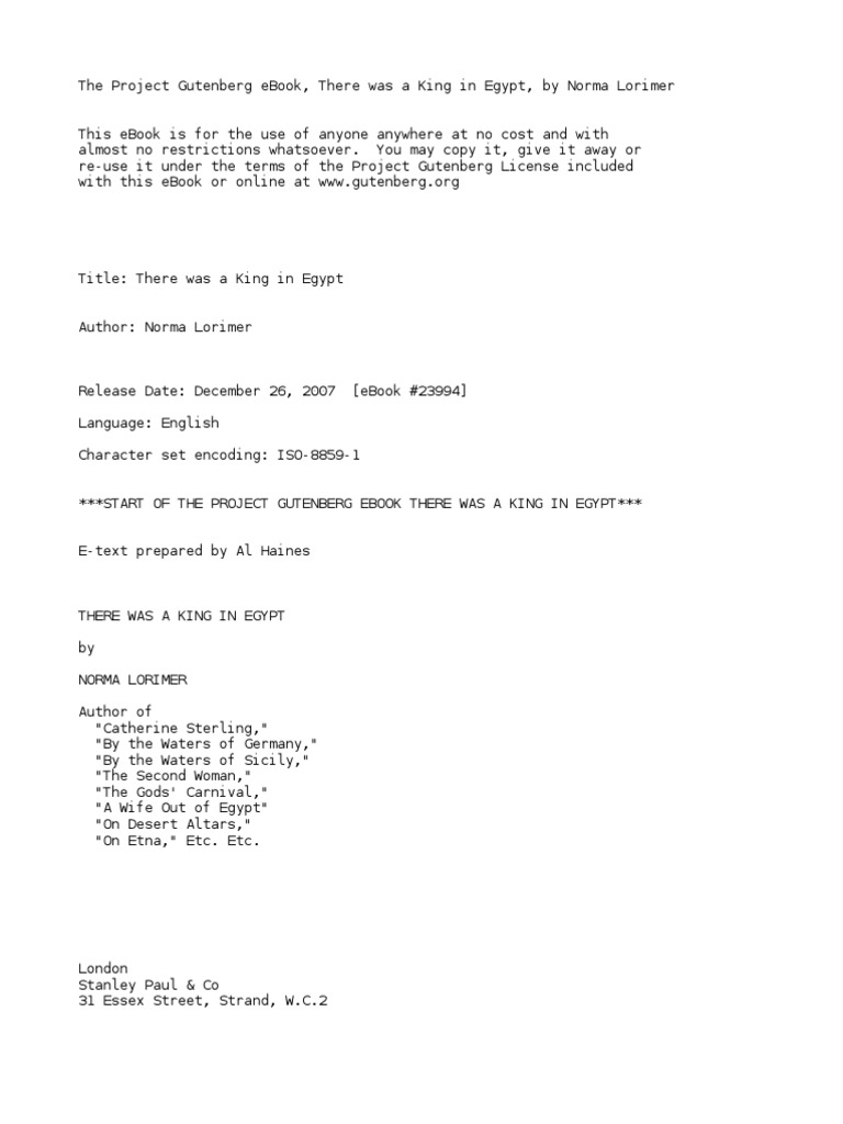 There Was A King in Egypt by Lorimer, Norma, 1864-1948 | PDF ...