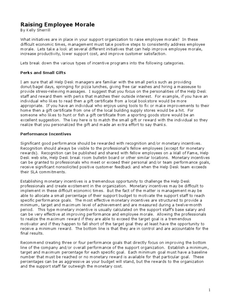 Raising Employee Morale-Tips and Ideas | PDF | Incentive | Employment