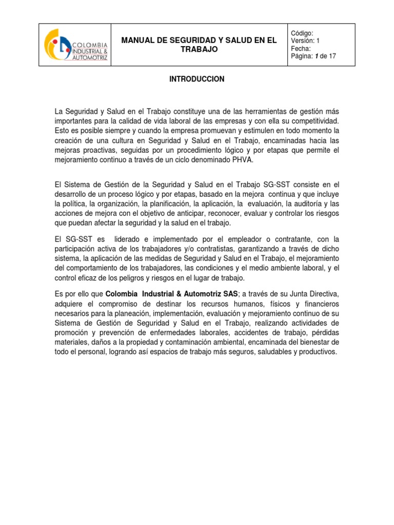 Manual de Seguridad y Salud en El Trabajo | PDF | Derecho laboral | La ...