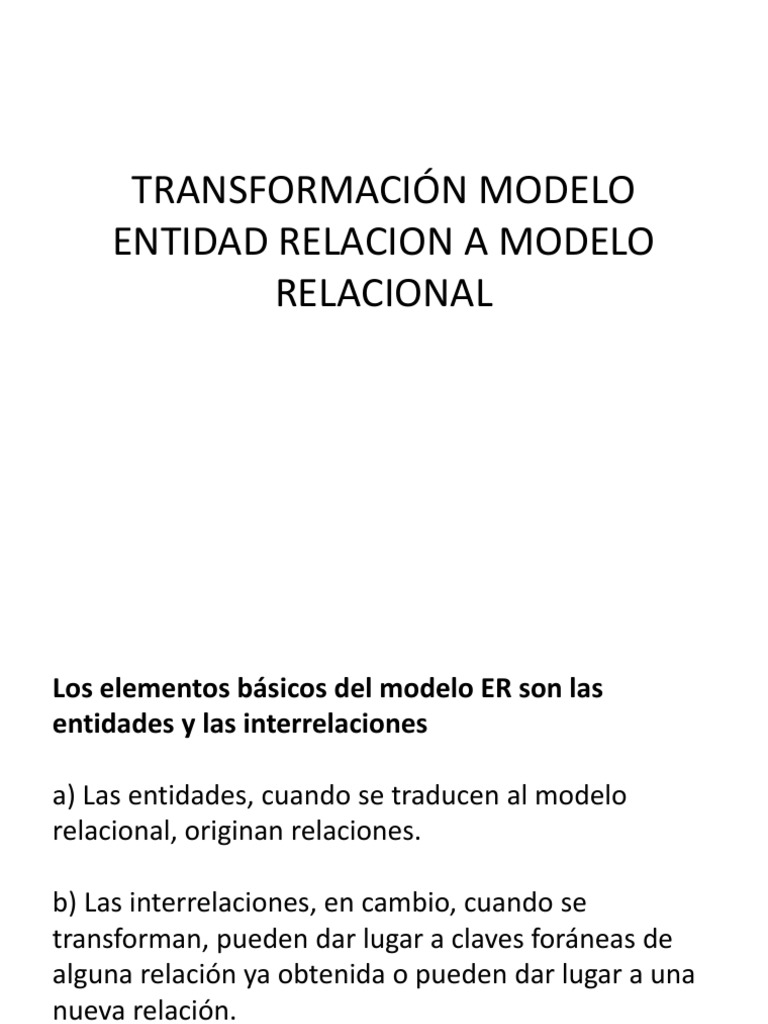 Transformacion Modelo Entidad Relacion A Modelo Relacional | PDF | Base ...