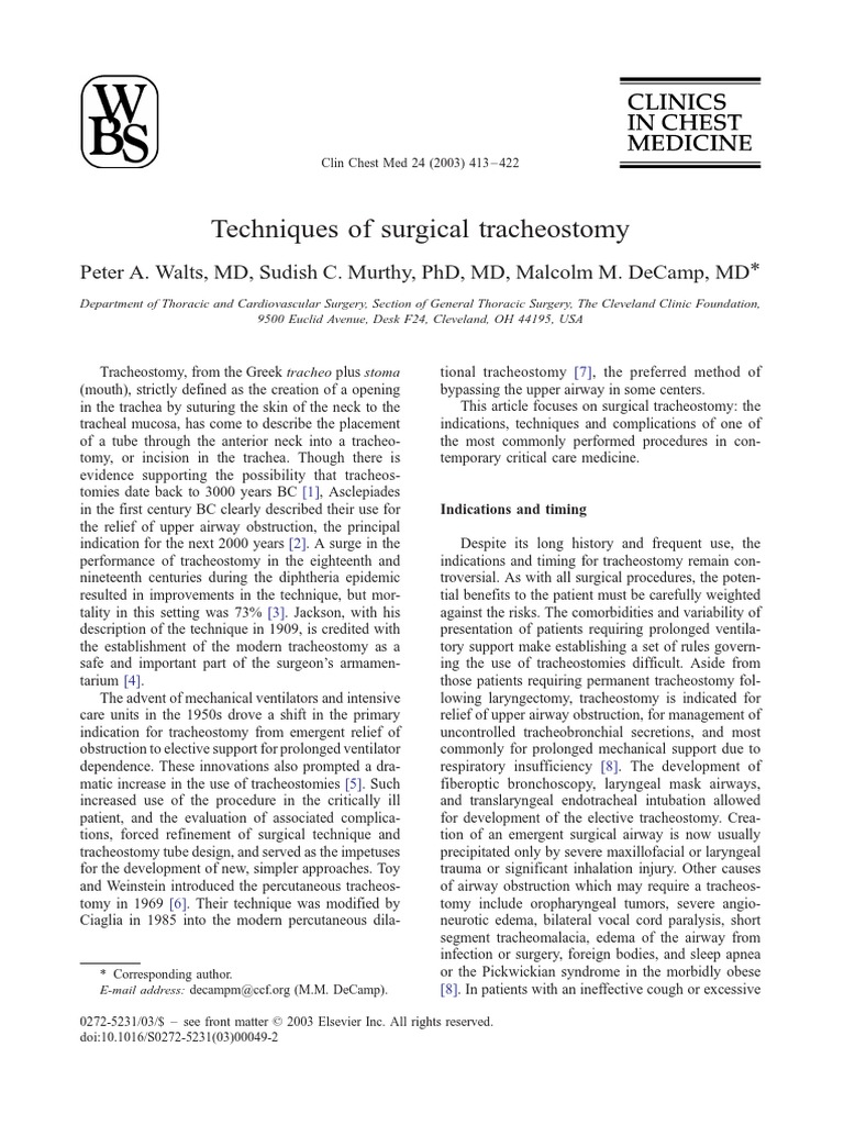 Surgical Tracheostomy Techniques Explained | PDF